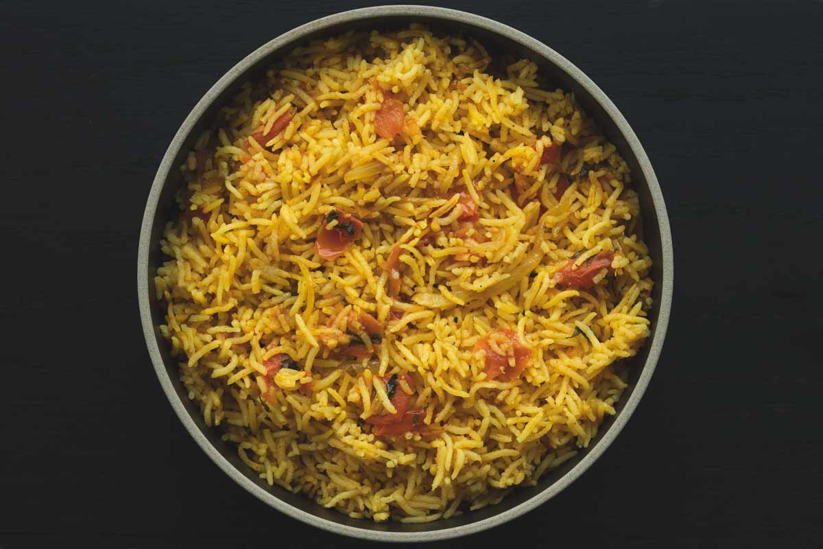 South Indian Nicely Spiced Tomato Rice - Faces Places and Plates